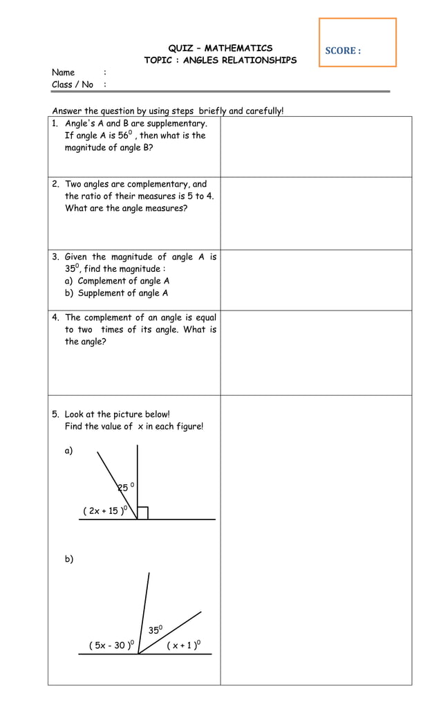 Quiz relationships of angles | DOCX