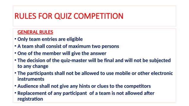 Quiz Rules for different quiz competition | PPTX