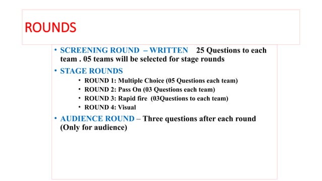 Quiz Rules for different quiz competition | PPTX