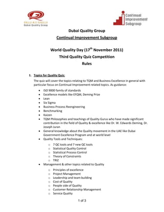 World Quality Day 2011 - Quiz Rules | PDF | Business | Business and Finance