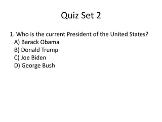 Pre Primary Student Level Quiz Set on General Knowledge | PPTX