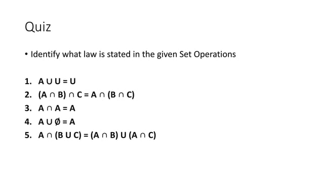 Example quiz on sets laws discrete math | PPTX