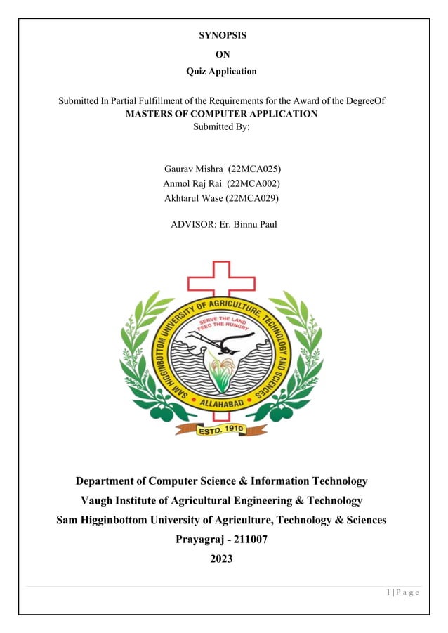 QUIZ SYNOPSIS.pdf | Computer Software and Applications | Computing