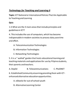 Quiz technology for teaching and learning ii on report april 7 | DOCX