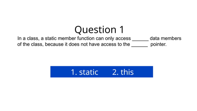 Object Oriented Programming Using C C Plus Plus Quiz Ppt