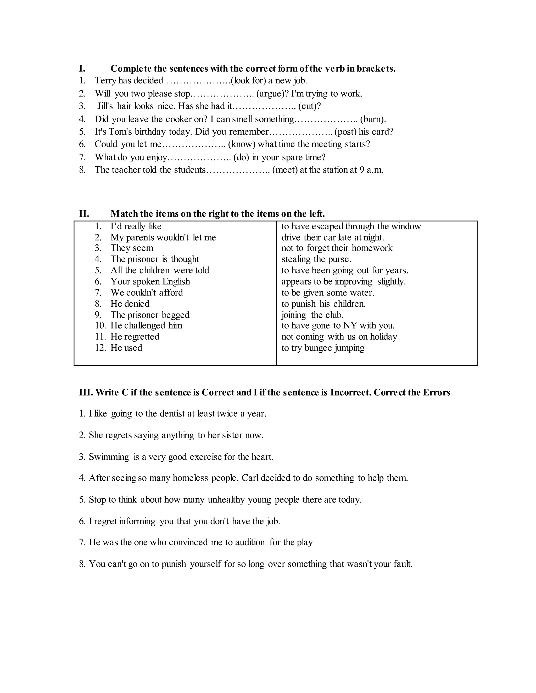 Quiz verb patterns 2 | PDF