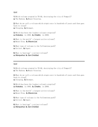 Quiz volcanoes | DOCX