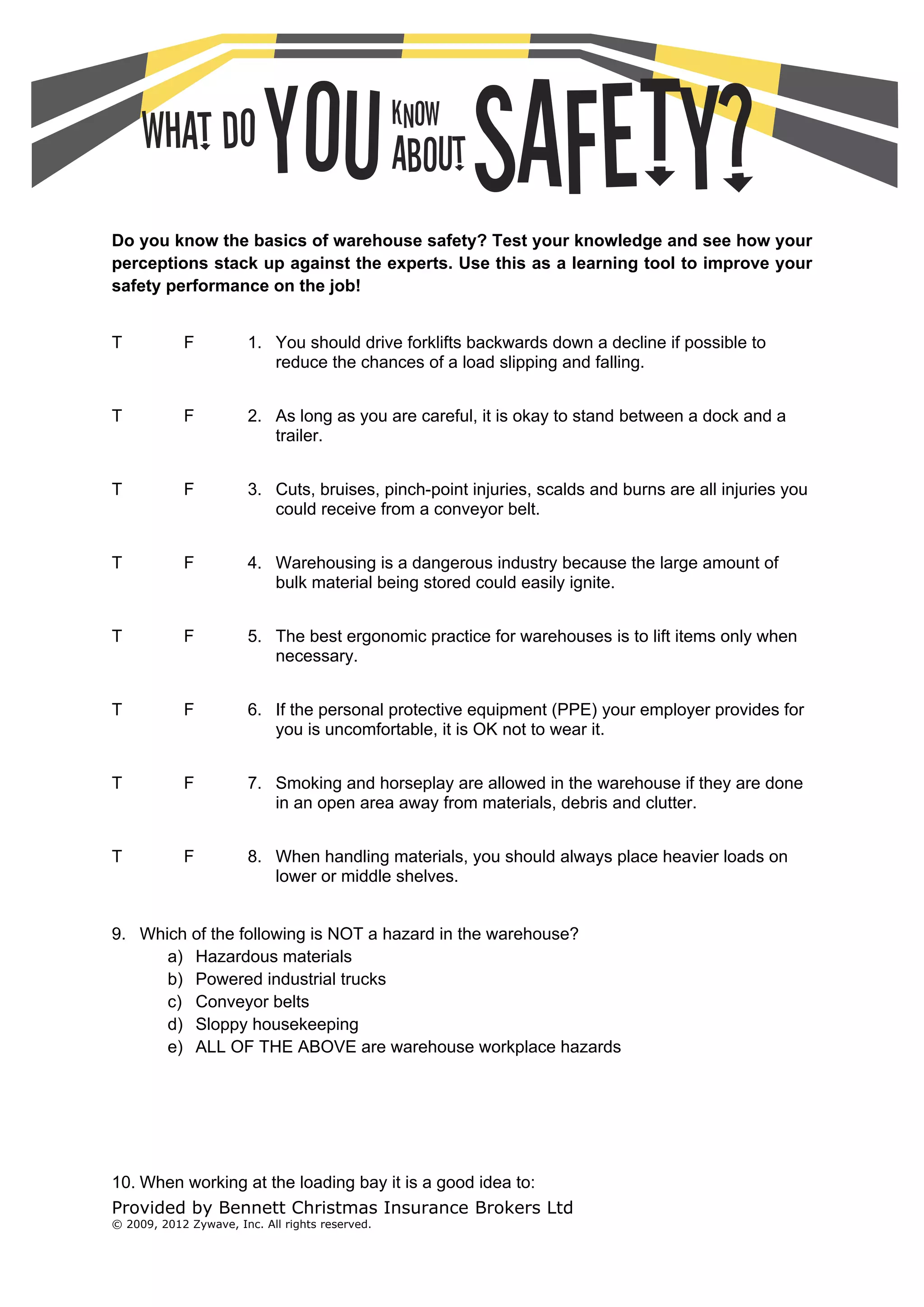 Quiz warehouse safety | PDF