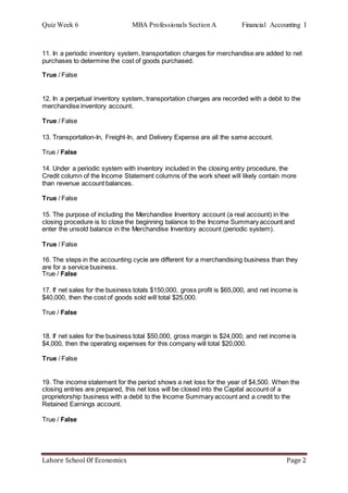 Quiz week 8 questions | DOCX | Business Accounting & Finance | Business