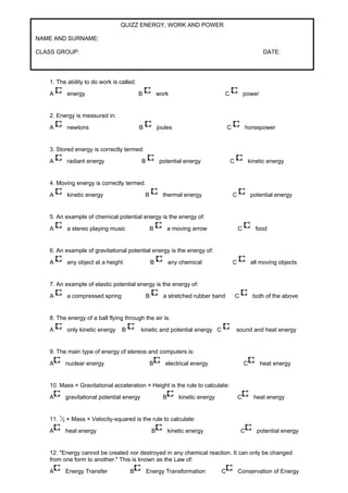 Quizz energy 4º | PDF