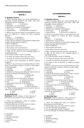 QUIZZES-TLE 9-COMPILATION OF QUIZZES FOR COOKERY 9 | DOCX