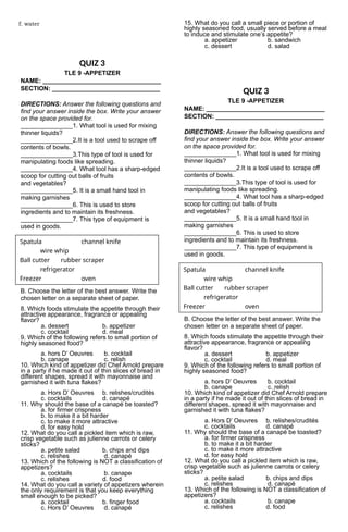 QUIZZES-TLE 9-COMPILATION OF QUIZZES FOR COOKERY 9 | DOCX
