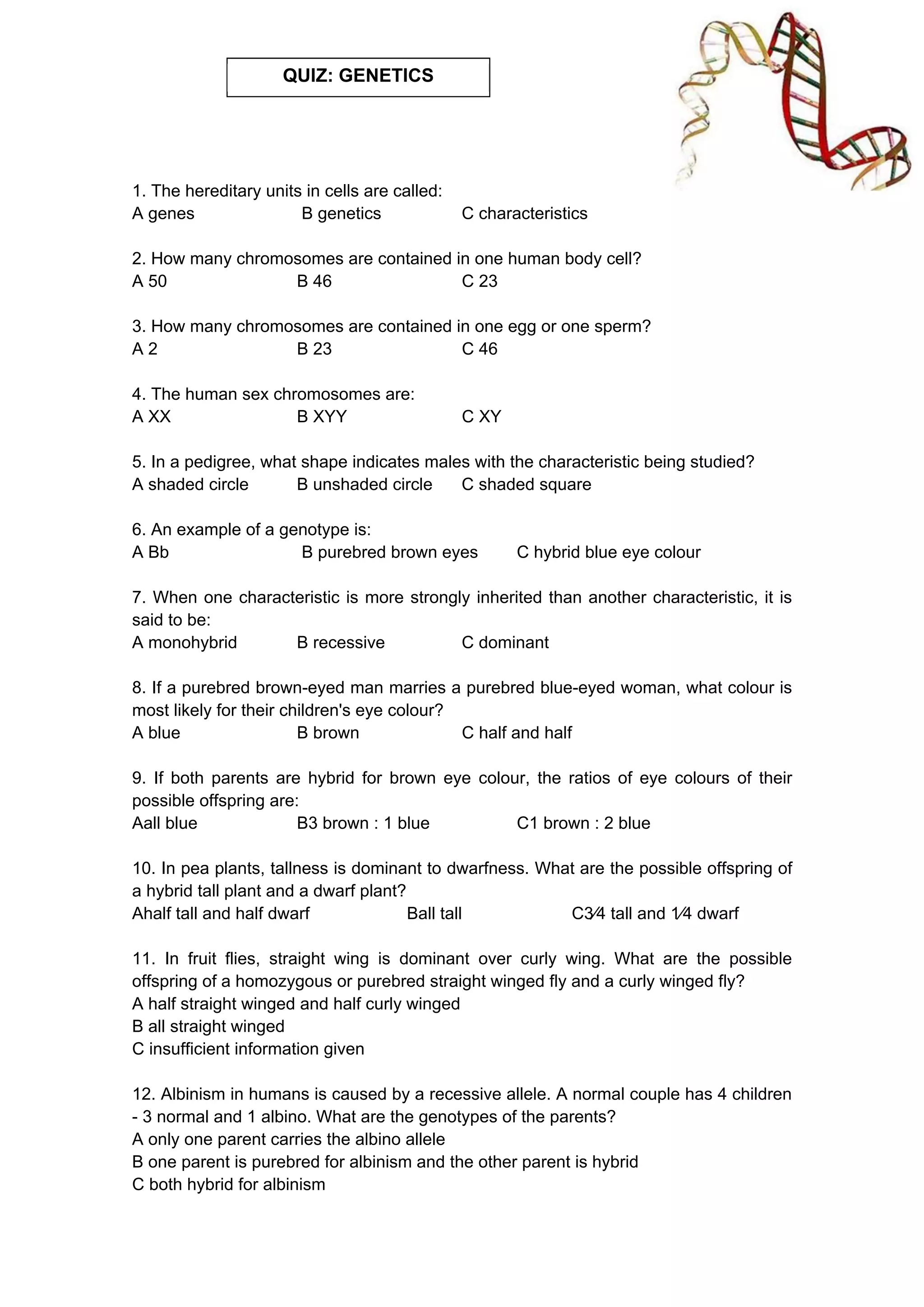 Quizz genetics | PDF