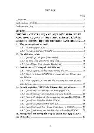Quản lý hoạt động giáo dục kĩ năng sống cho học sinh các trường tiểu học thị xã phú thọ tỉnh phú ...