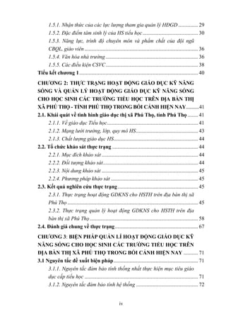 Quản lý hoạt động giáo dục kĩ năng sống cho học sinh các trường tiểu học thị xã phú thọ tỉnh phú ...