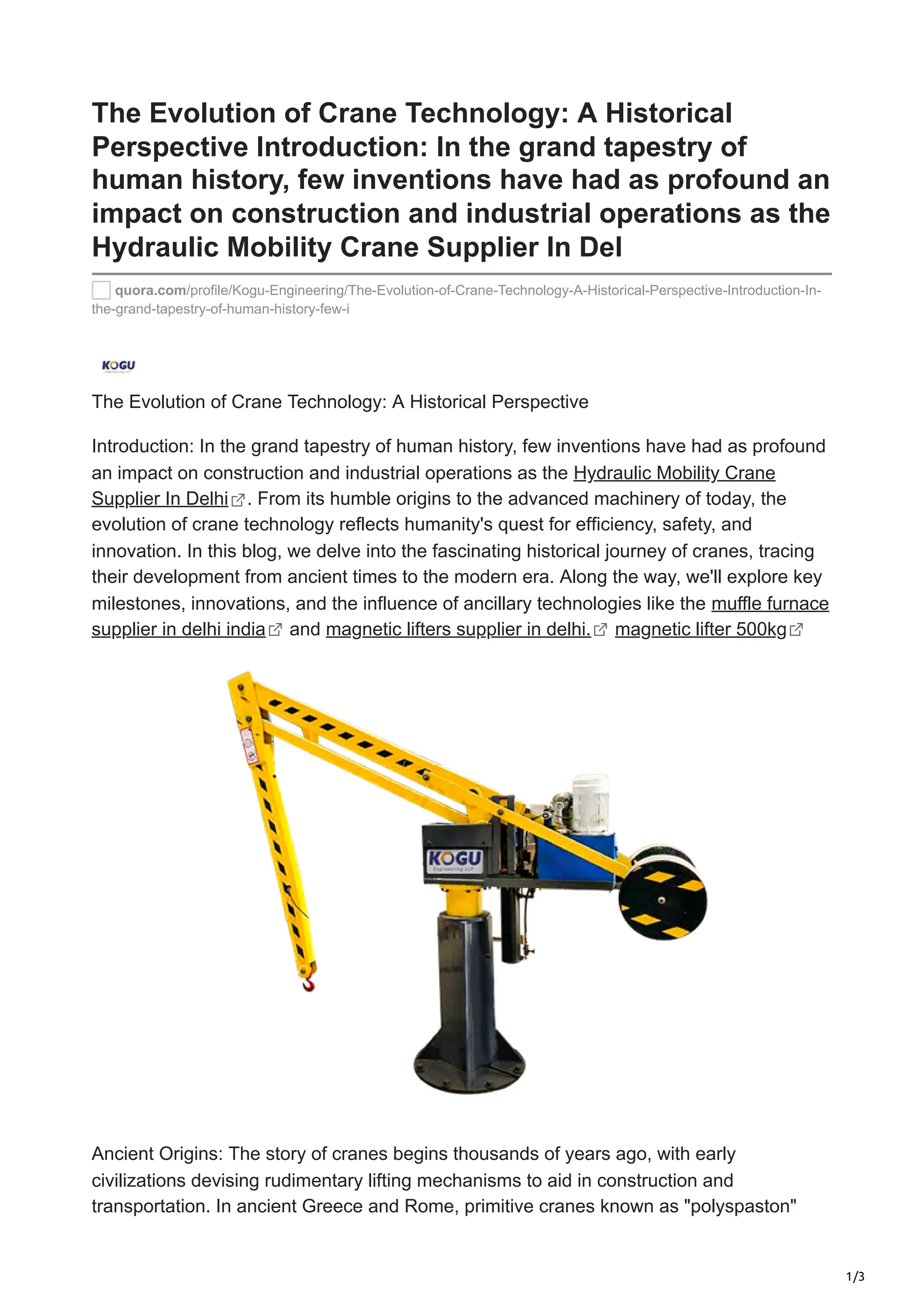 The Evolution of Crane Technology A Historical Perspective Introduction ...