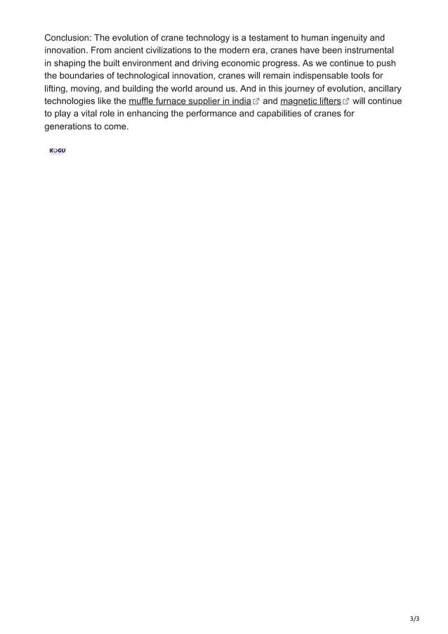 The Evolution of Crane Technology A Historical Perspective Introduction In the grand tapestry of ...