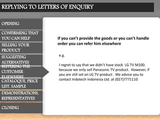 REPLYING TO LETTERS OF ENQUIRY | PPTX