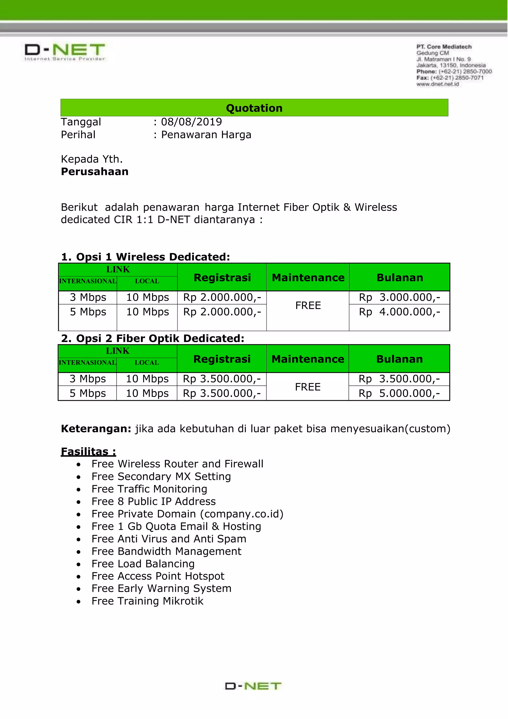 Quotation internet dedicated D-NET | PDF