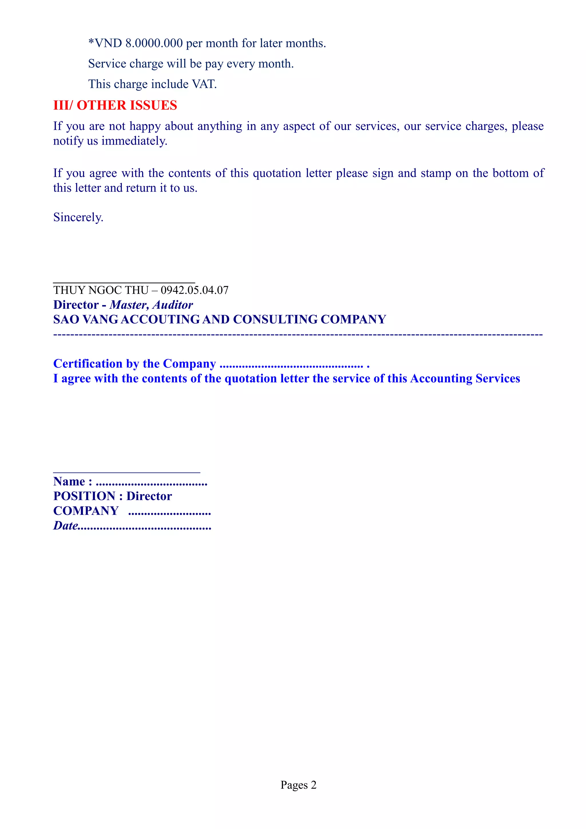 Quotation letter of accouting services | PDF