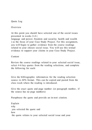 Quote LogOverviewAt this point you should have selected | PDF