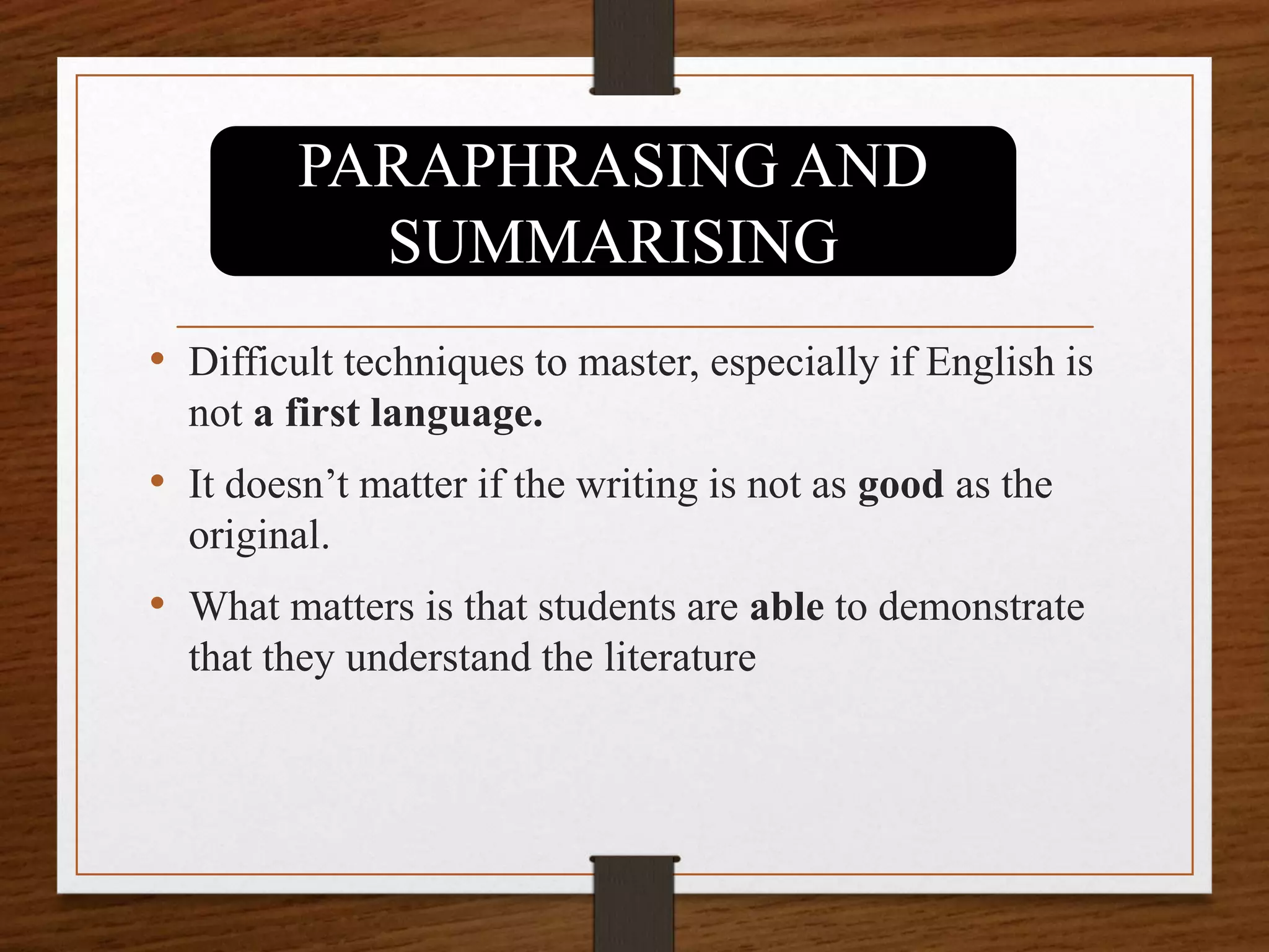 Quotation, paraphrasing and summarizing | PPT
