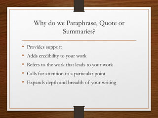 Quotation, paraphrasing and summarizing | PPT