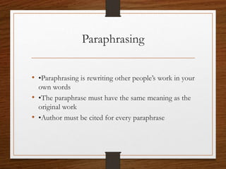 Quotation, paraphrasing and summarizing | PPT