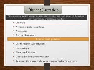 Quotation, paraphrasing and summarizing | PPT