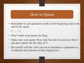 Quotation, paraphrasing and summarizing | PPT