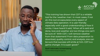 In their own words: testimonials from participants at the CDT training ...