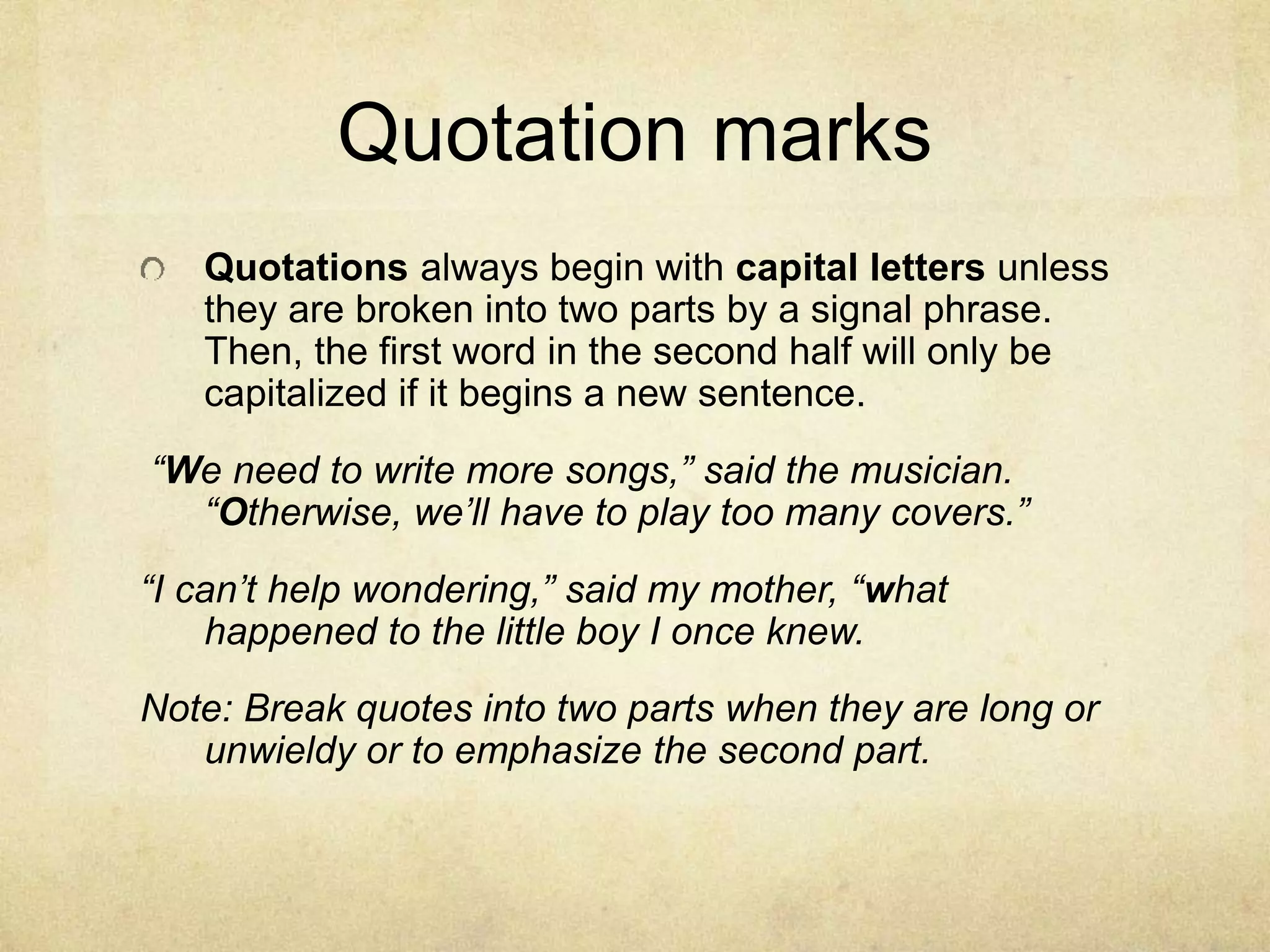 Quotes, italics, capital letters | PPTX