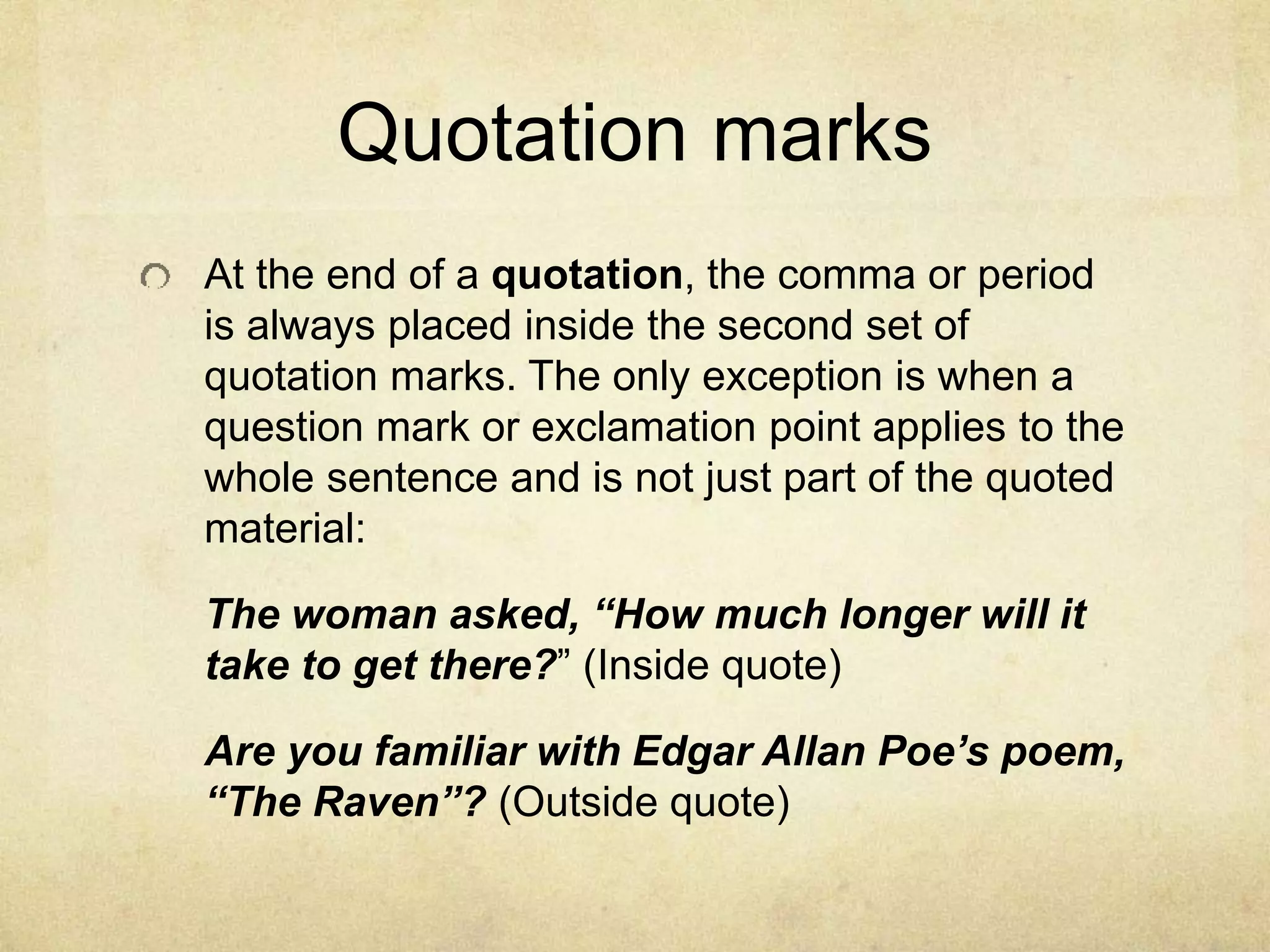Quotes, italics, capital letters | PPT
