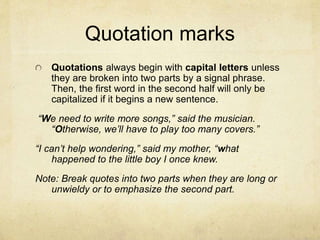 Quotes, italics, capital letters | PPT