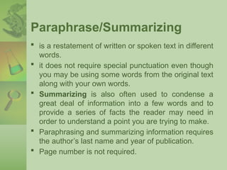 Quoting and Paraphrasing _ POWERPOINT PR | PPTX
