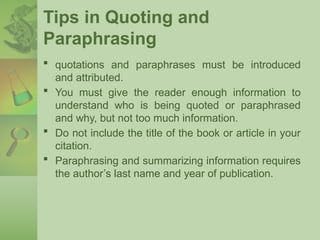 Quoting and Paraphrasing _ POWERPOINT PR | PPTX