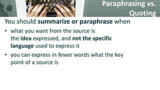 Guide to Quoting and Paraphrasing | PPTX