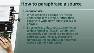 Guide to Quoting and Paraphrasing | PPTX