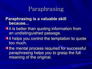 Quoting Paraphrasing And Summarizing | PPT