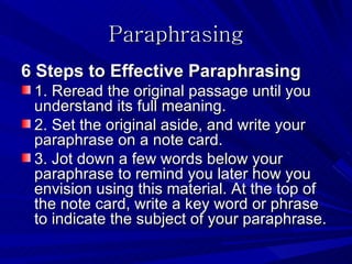 Quoting Paraphrasing And Summarizing | PPT