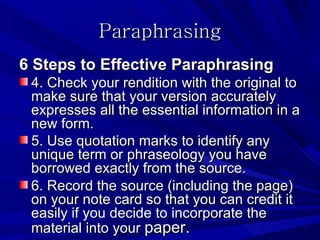 Quoting Paraphrasing And Summarizing | PPT