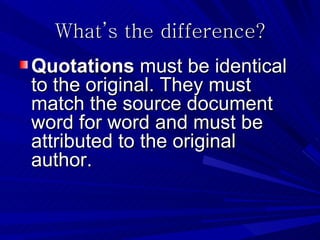 Quoting Paraphrasing And Summarizing | PPT