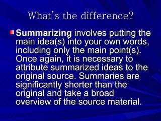 Quoting Paraphrasing And Summarizing | PPT