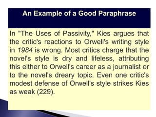 Quoting, Paraphrasing, And Summarizing | PPTX