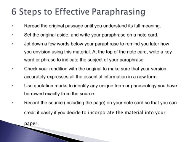 Quoting, Paraphrasing, And Summarizing | PPT