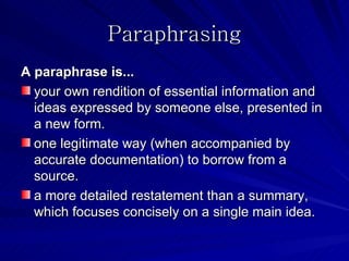 Quoting, Paraphrasing And Summarizing | PPT | Resume Writing and Advice | Job Search