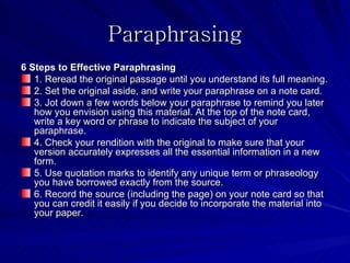 Quoting, Paraphrasing And Summarizing | PPT | Resume Writing and Advice ...