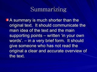 Quoting, Paraphrasing And Summarizing | PPT | Resume Writing and Advice ...