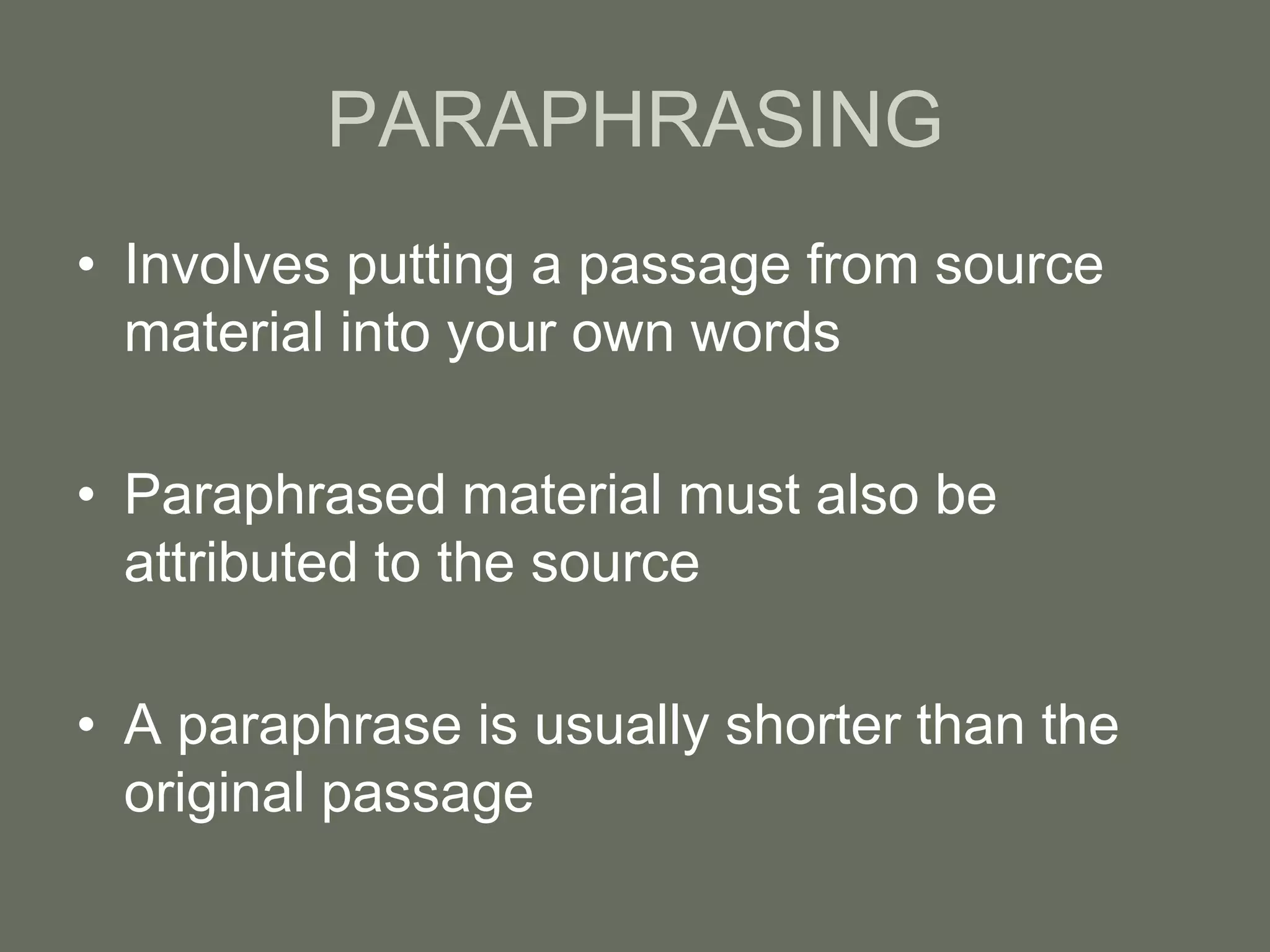 Quoting paraphrasing and summarizing | PPTX