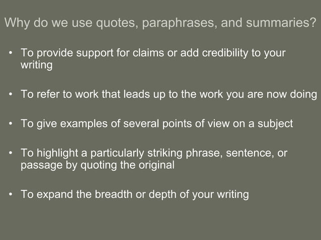 Quoting paraphrasing and summarizing | PPT